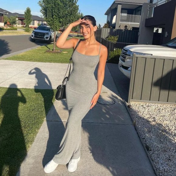 SKIMS | Dresses | Skims Maxi Lounge Slip Dress Heather Grey | Poshmark